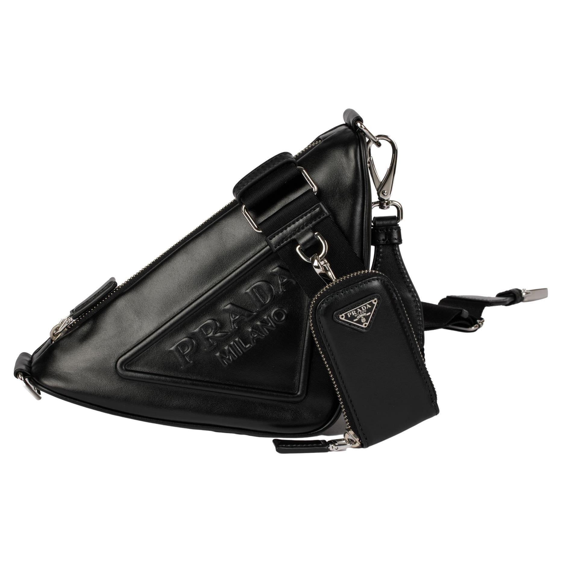 PRADA Black Calfskin Leather Triangle Shoulder Bag at 1stDibs