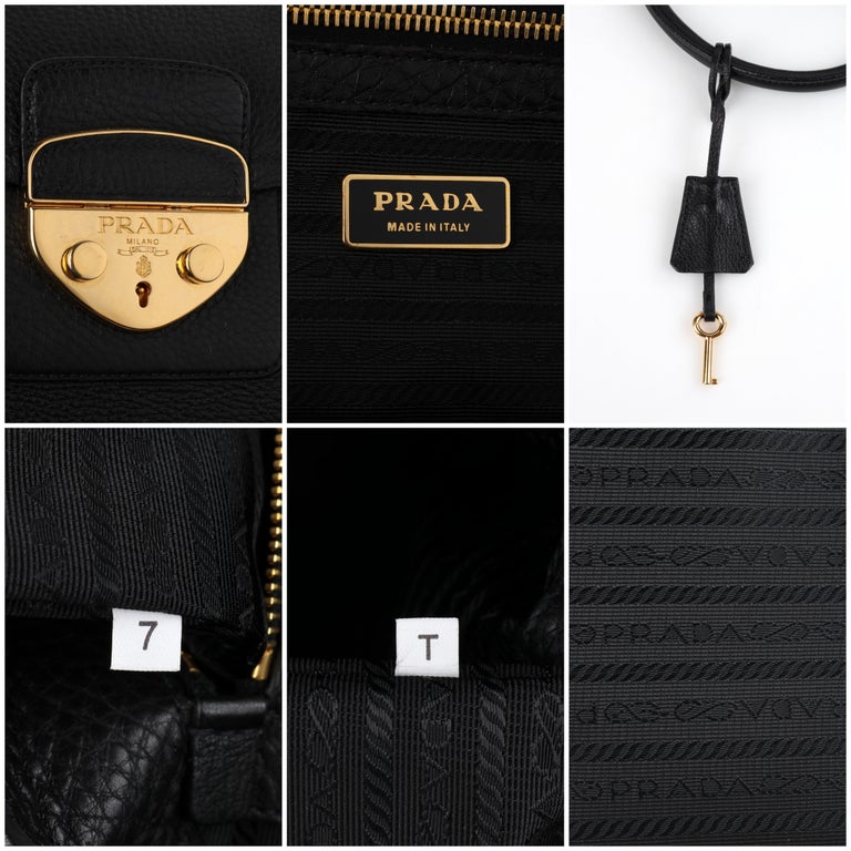 PRADA Black Cervo Leather Dual Drawstring Sound Lock Satchel Handbag at ...