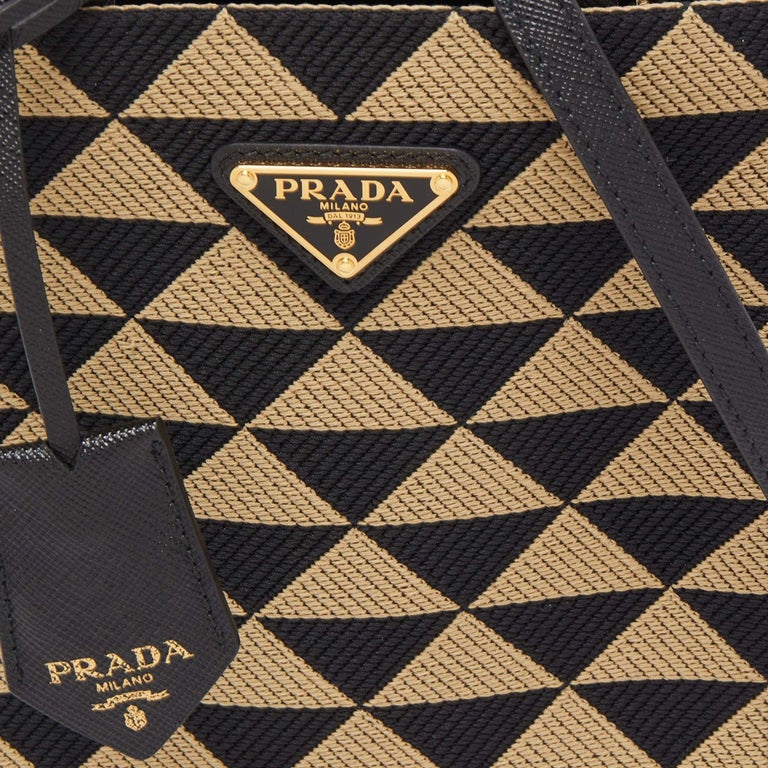 Prada Black/Cream Jacquard Fabric Symbole Embroidered Mini Tote For ...
