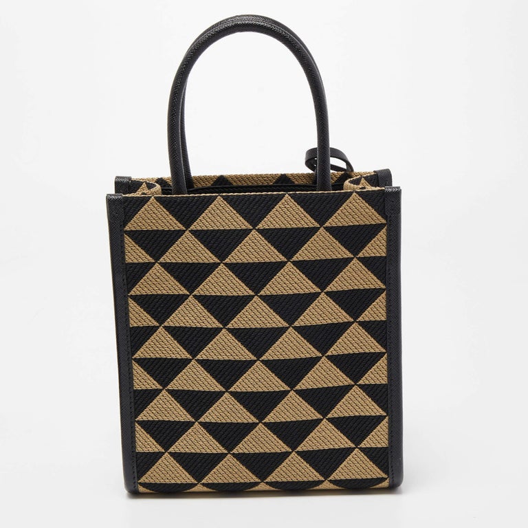 Prada Black/Cream Jacquard Fabric Symbole Embroidered Mini Tote For ...