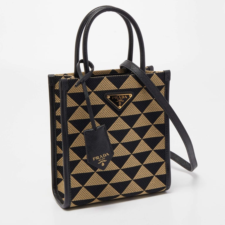 Prada Black/Cream Jacquard Fabric Symbole Embroidered Mini Tote For ...