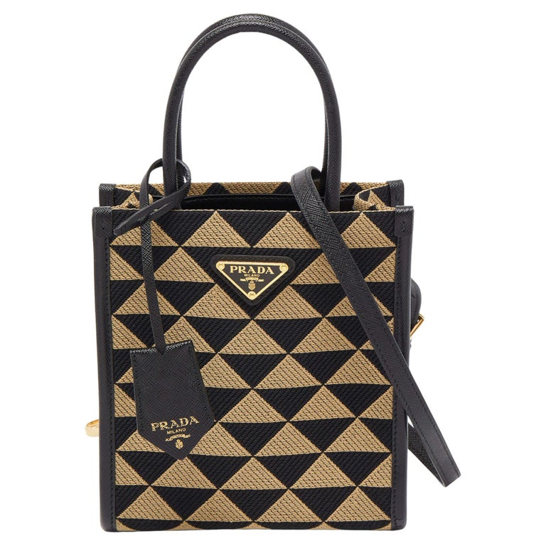Prada Black/Cream Jacquard Fabric Symbole Embroidered Mini Tote For ...