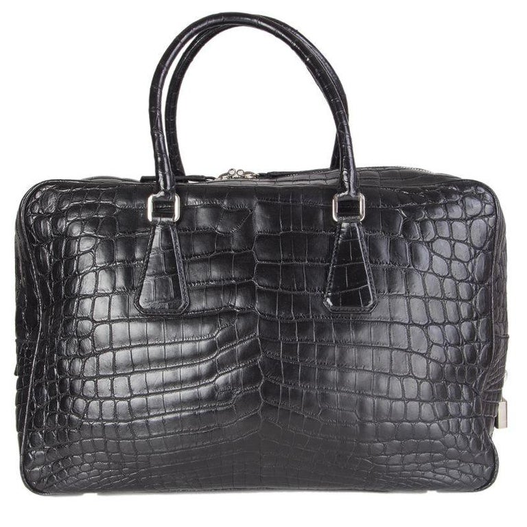 PRADA black CROCODILE large Top Handle Bag at 1stDibs | prada crocodile ...