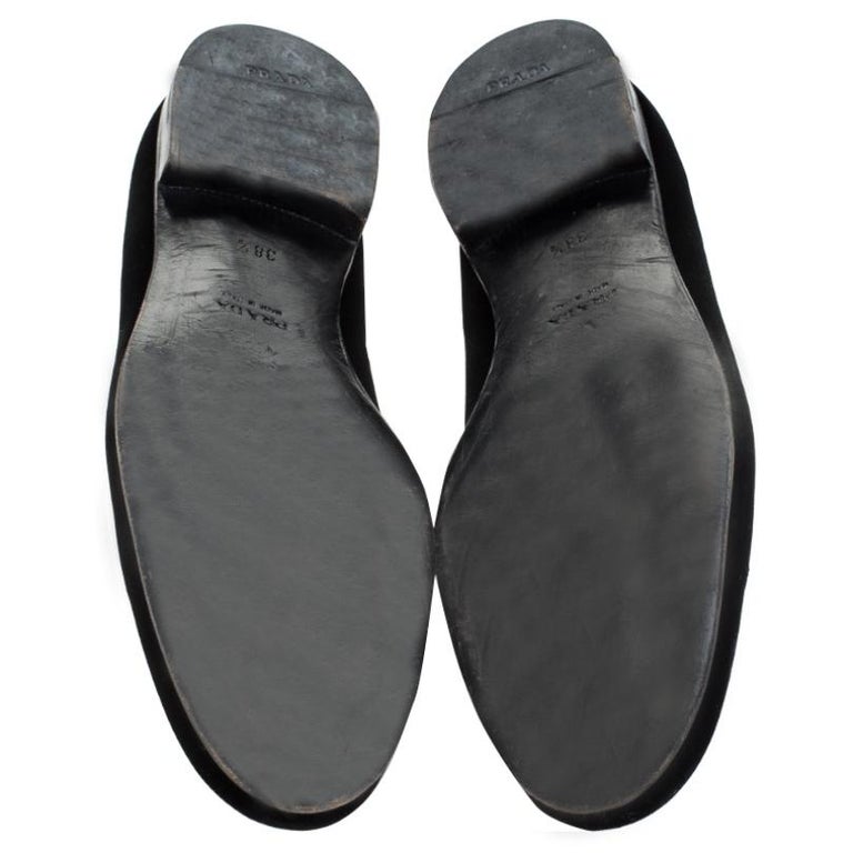 Prada Black Crown Lip Embroidered Velvet Loafers Size 38.5 For Sale at ...