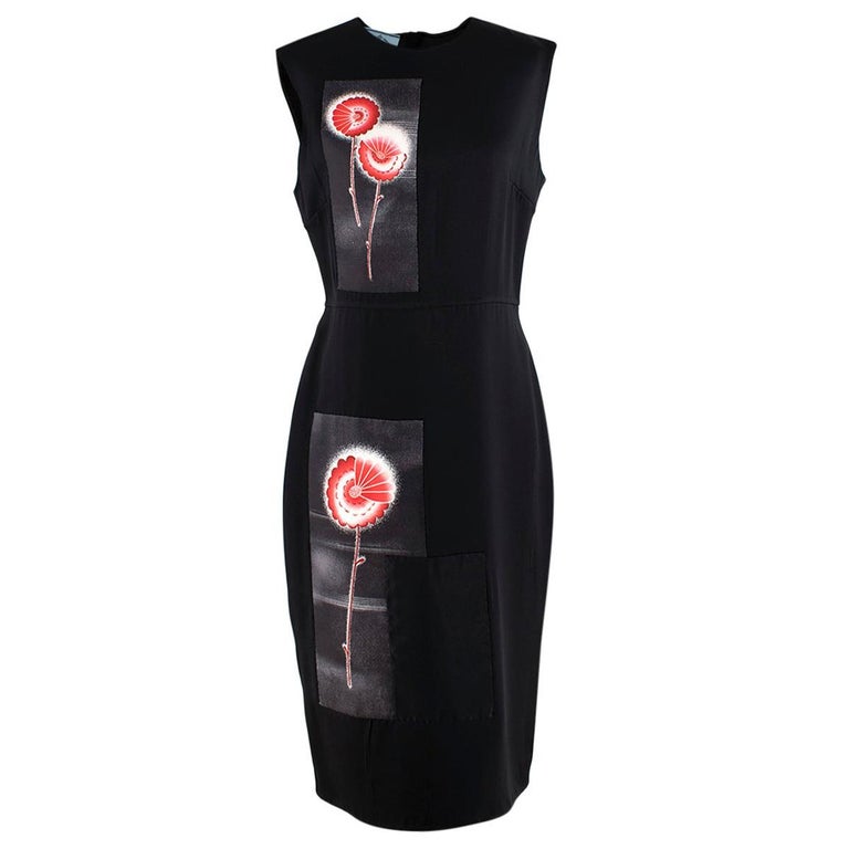 Prada Black Floral Panel Print Silk Dress - Us size 8 at 1stDibs
