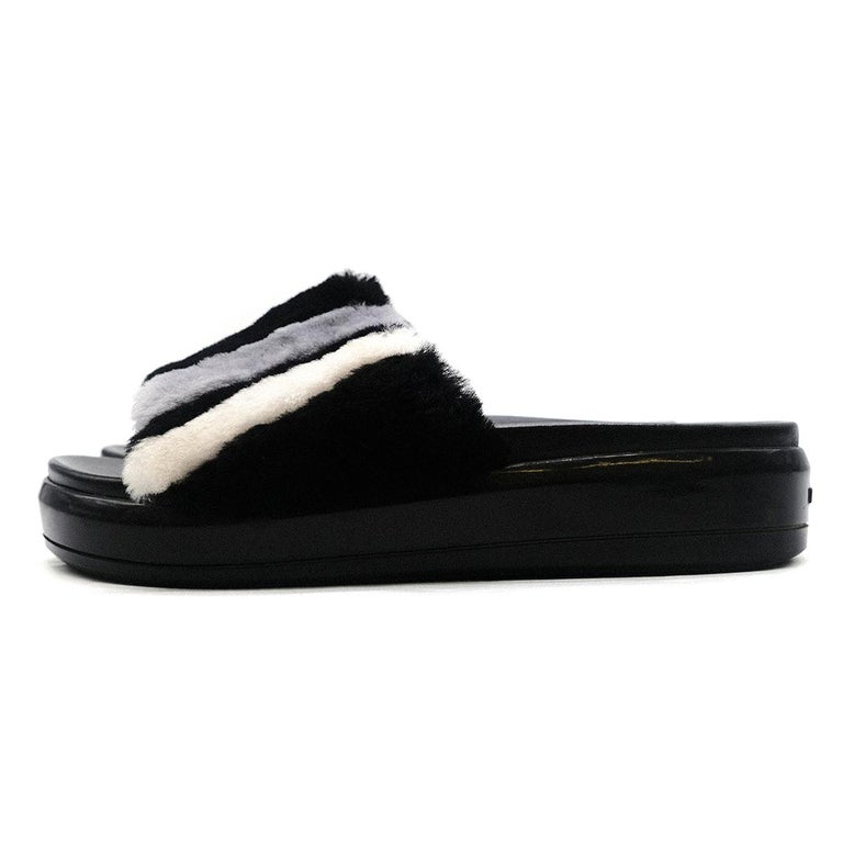 Prada Black Fur Platform Slide Sandals US 9 at 1stDibs