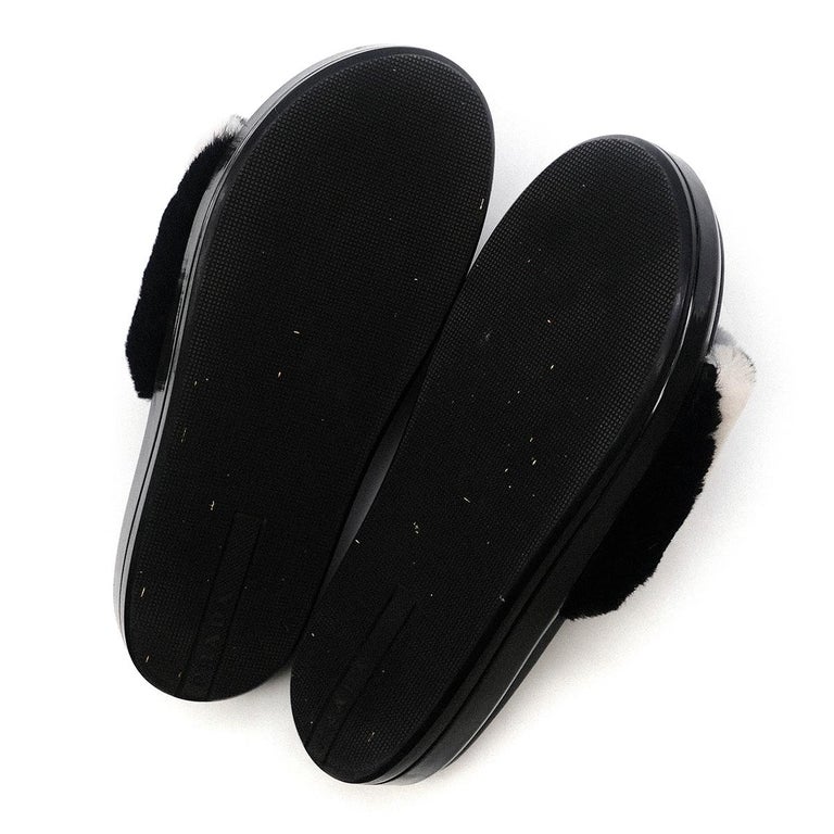 Prada Black Fur Platform Slide Sandals US 9 at 1stDibs