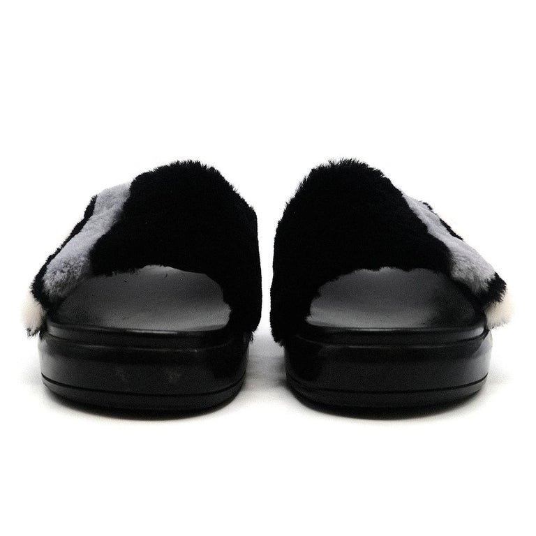 Prada Black Fur Platform Slide Sandals US 9 at 1stDibs