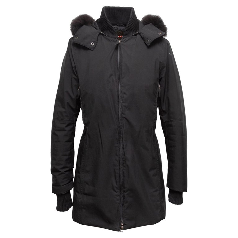 Prada Black Fur-Trimmed Hooded Padded Coat For Sale at 1stDibs