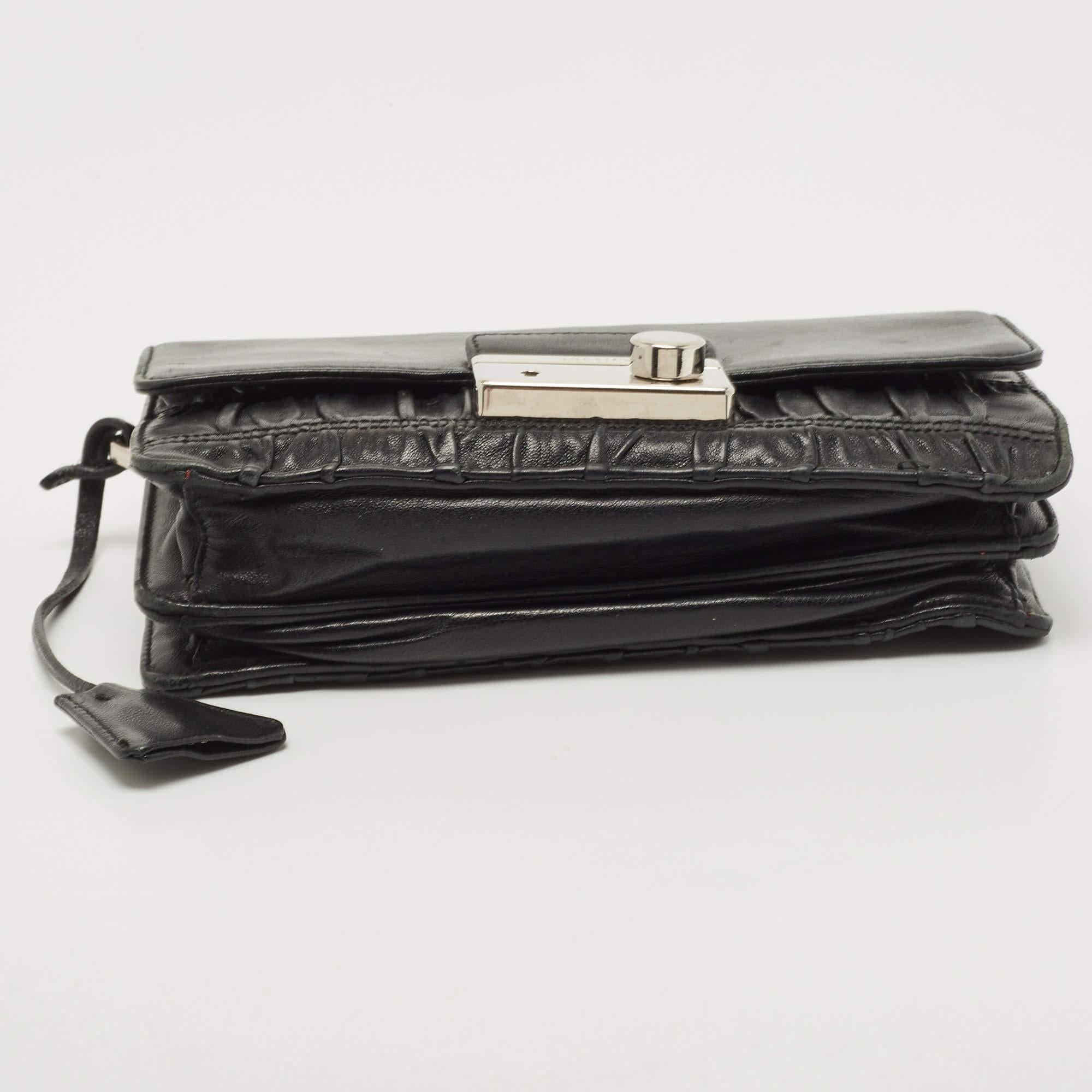 Prada Black Gaufre Leather Lock Crossbody Bag For Sale at 1stDibs