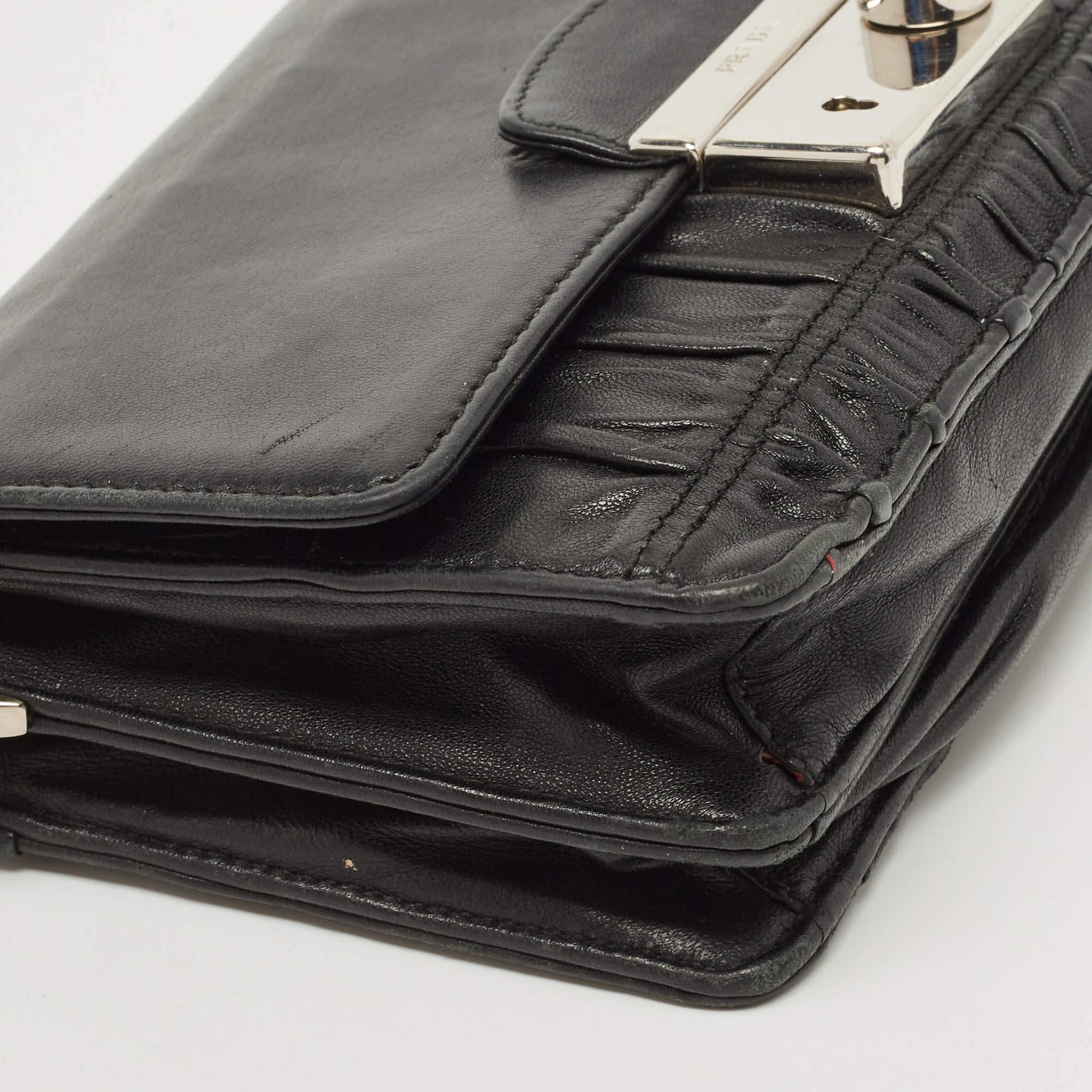 Prada Black Gaufre Leather Lock Crossbody Bag For Sale at 1stDibs