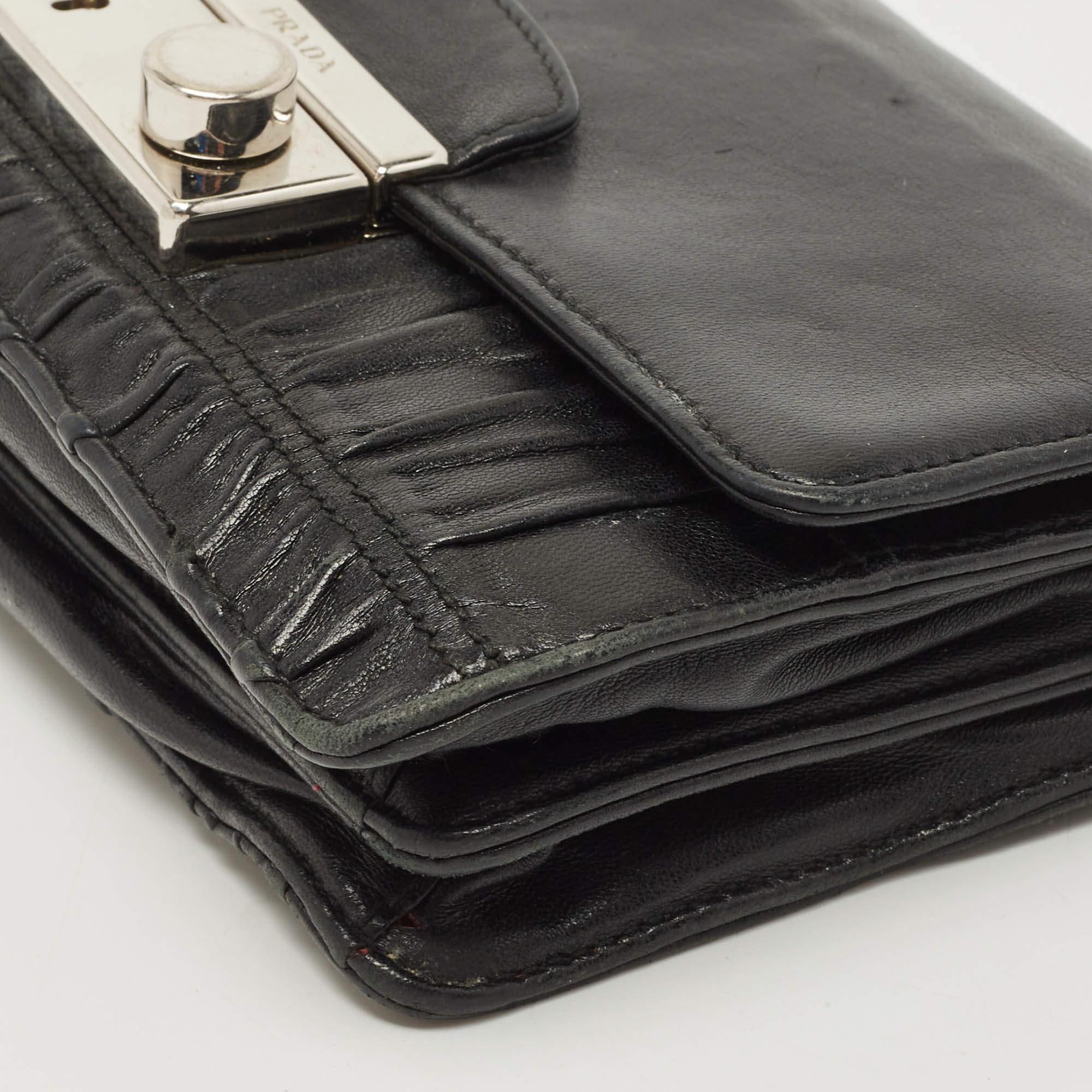 Prada Black Gaufre Leather Lock Crossbody Bag For Sale at 1stDibs