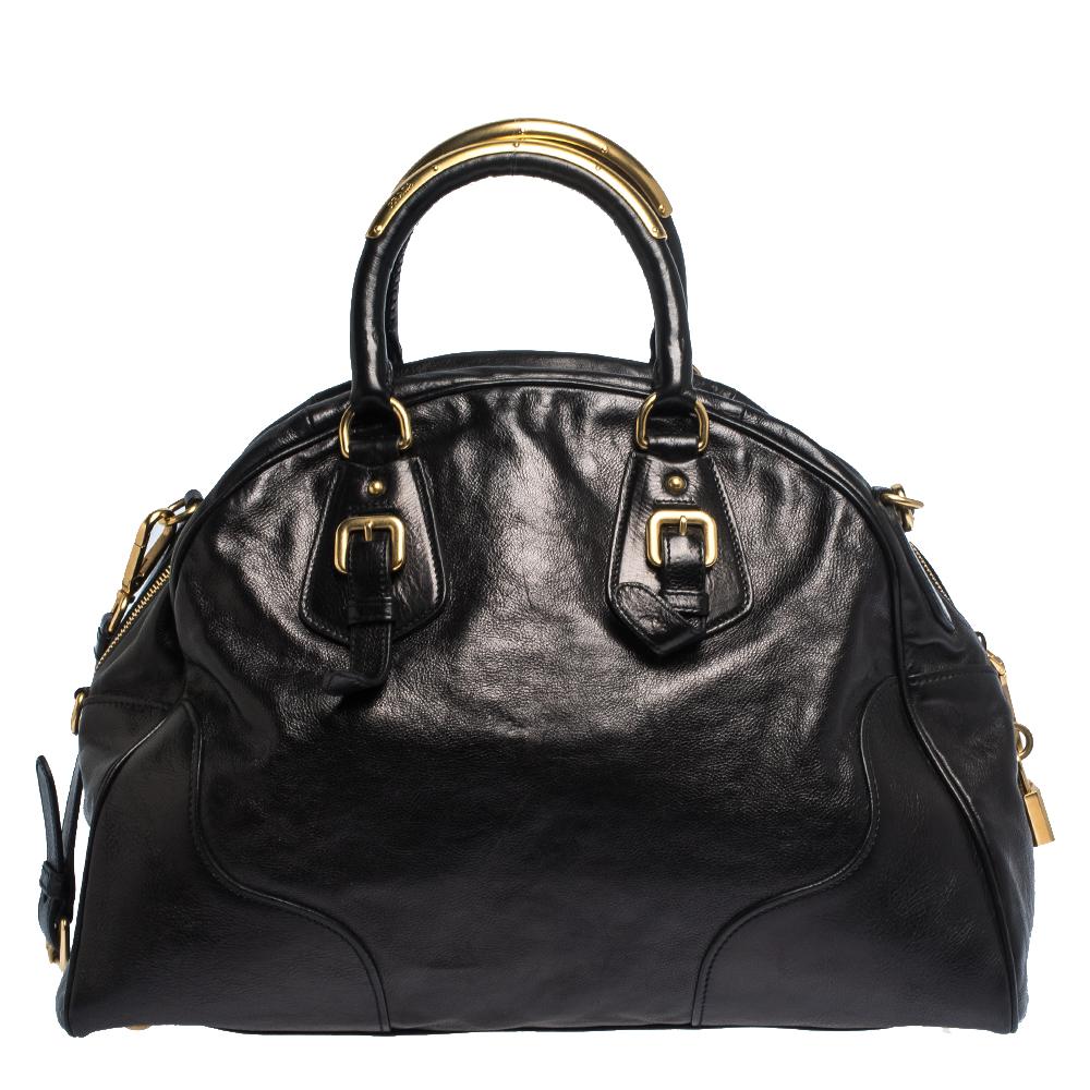 Prada Black Glace Calf Leather Dome Satchel at 1stDibs | oversized ...