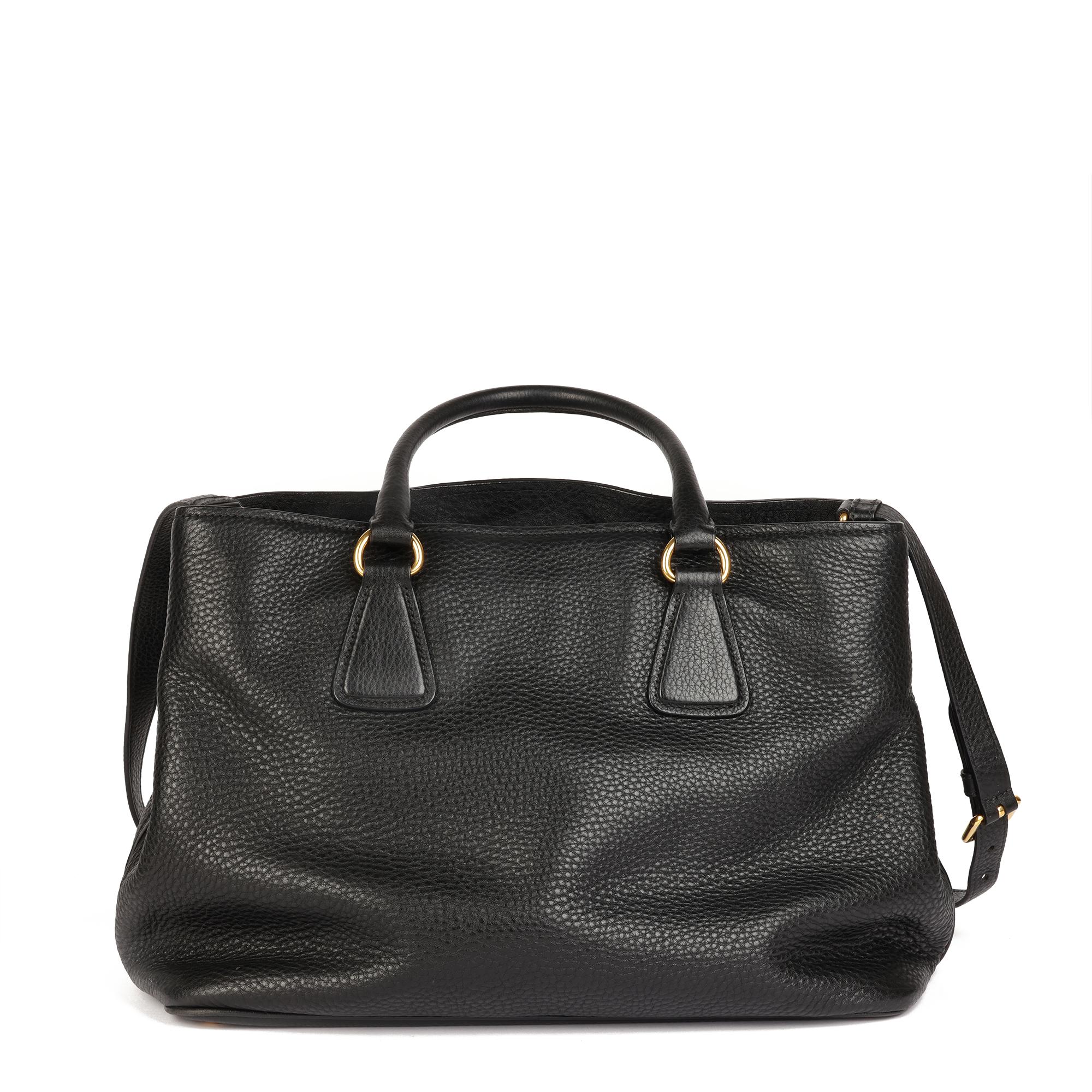 PRADA Black Grained Calfskin Leather Vitello Daino Tote at 1stDibs ...
