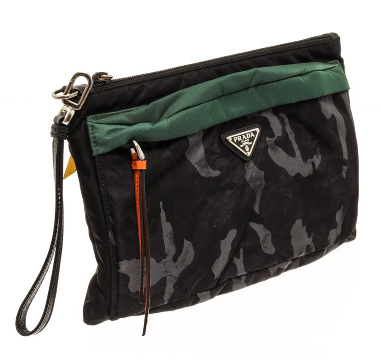Prada Black, Gray, Green Nylon Camouflage Zip Clutch Bag For Sale at ...