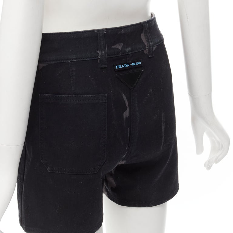 PRADA black grey camo denim triangle logo cargo pocket shorts IT36 XS ...