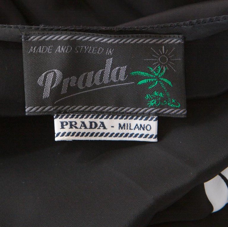 Prada Black Hawaiian Girl Print Elasticized Waist Dress S at 1stDibs