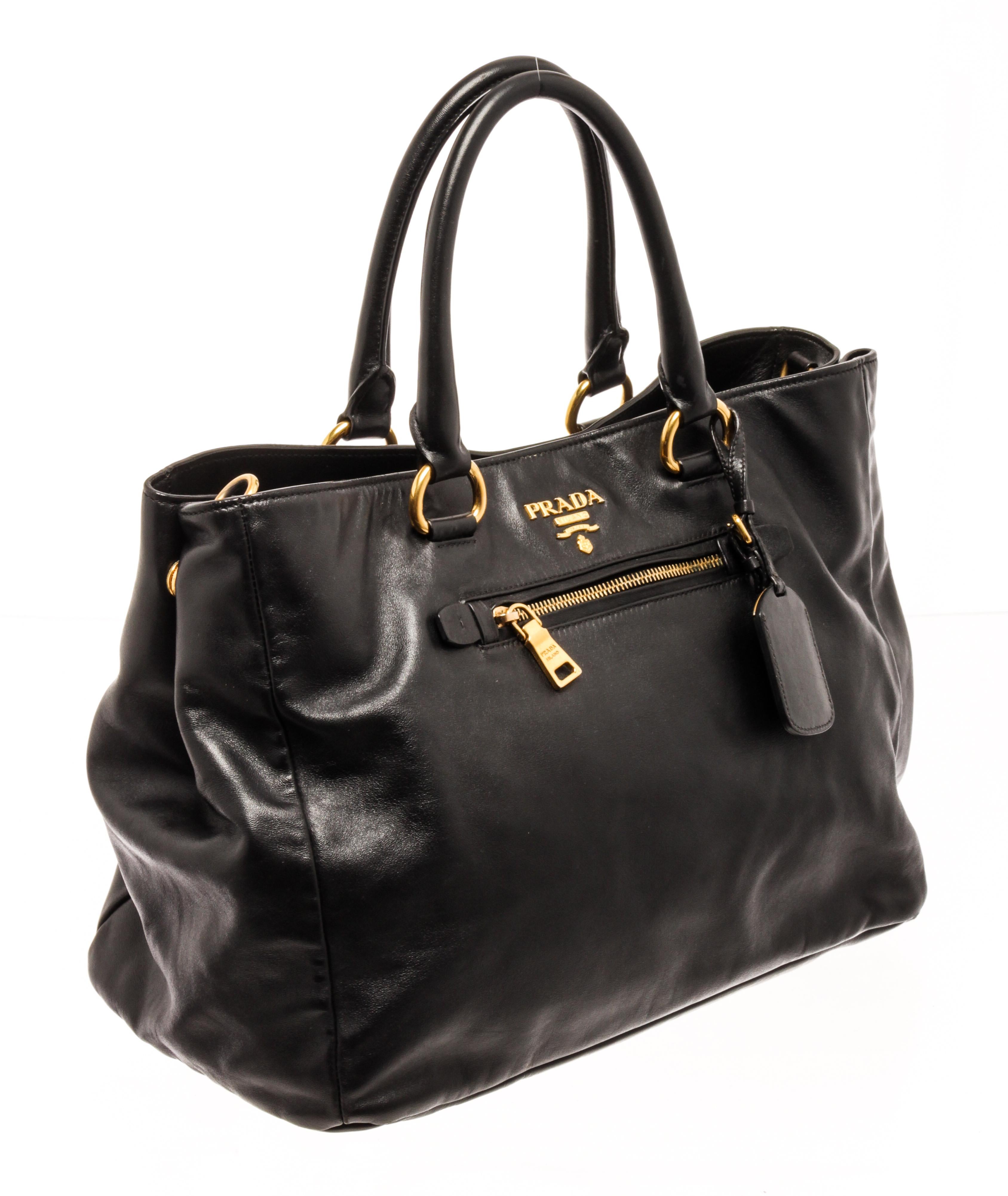 Prada Black Lambskin Leather Shoulder Bag at 1stDibs