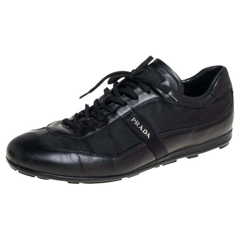 Prada Black Leather And Nylon Low Top Sneakers Size 42 at 1stDibs