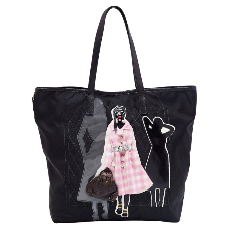 Prada Black Leather And Nylon Tessuto Robot Tote For Sale at 1stDibs