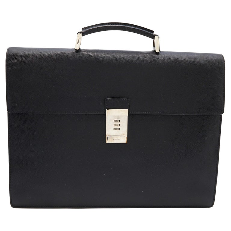 Prada Black Leather Business Briefcase For Sale at 1stDibs