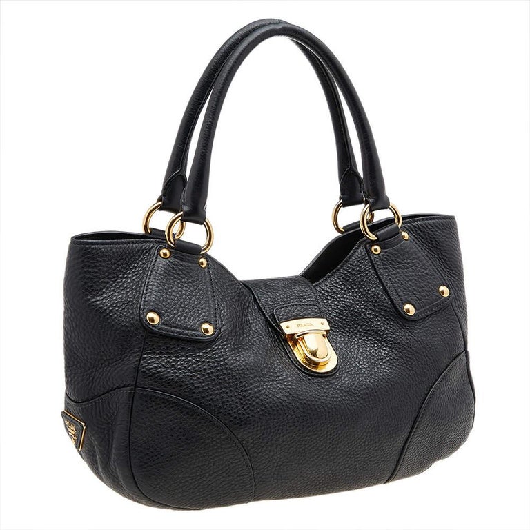 Prada Black Leather Flap Satchel For Sale at 1stDibs