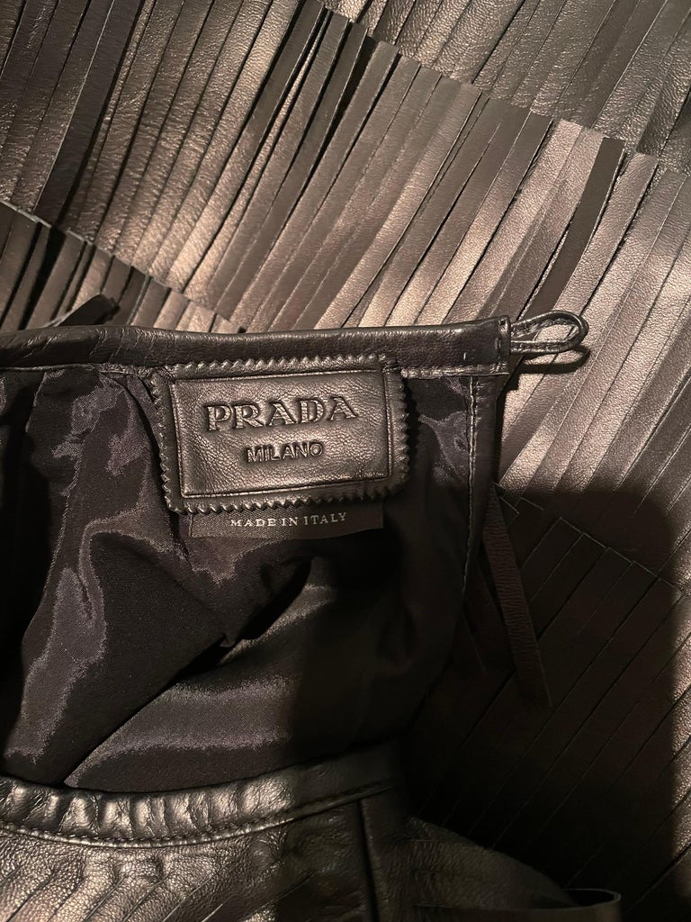 Prada Black Leather Fringe Sleeveless Top Spring 2007 For Sale at 1stDibs