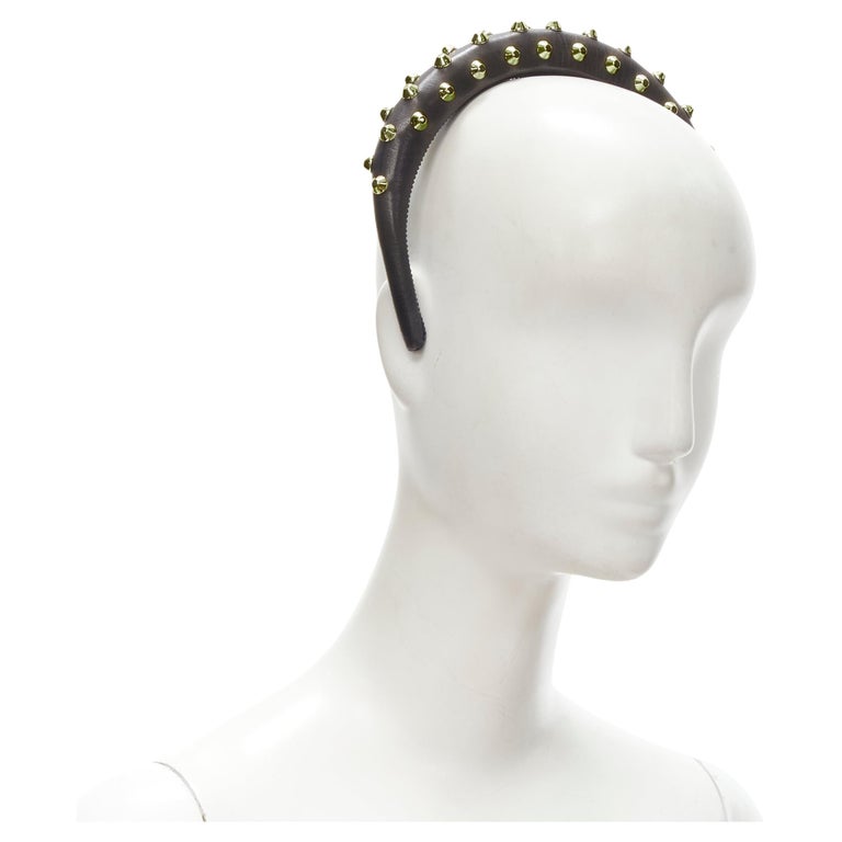 PRADA black leather gold punk studded puffy headband For Sale at 1stDibs