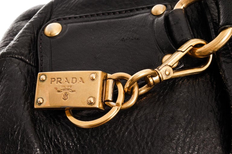 Prada Black Leather Gold-tone Push Lock 2Way Bag at 1stDibs