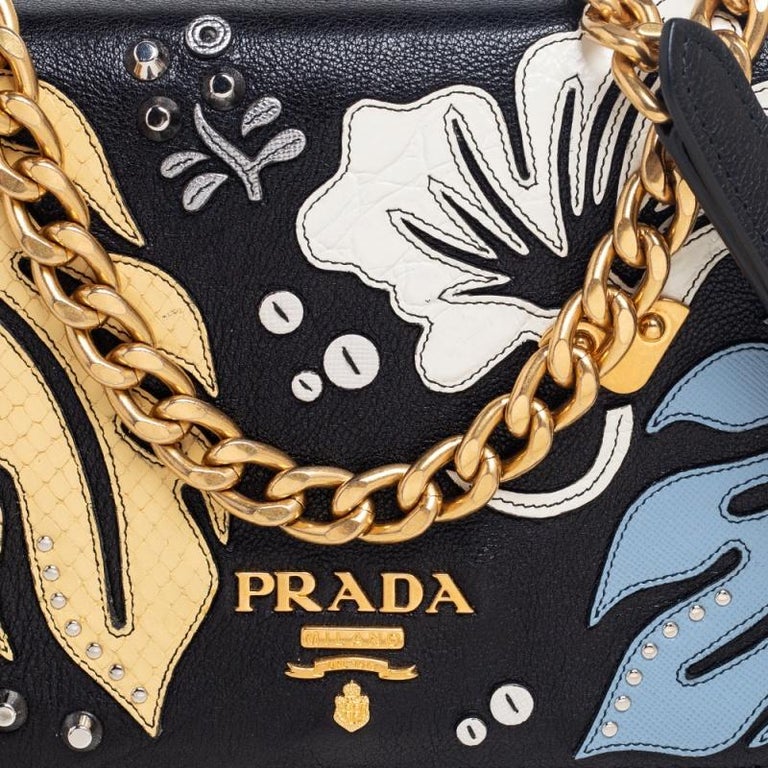 Prada Black Leather Hawaii Chain Flap Crossbody Bag at 1stDibs