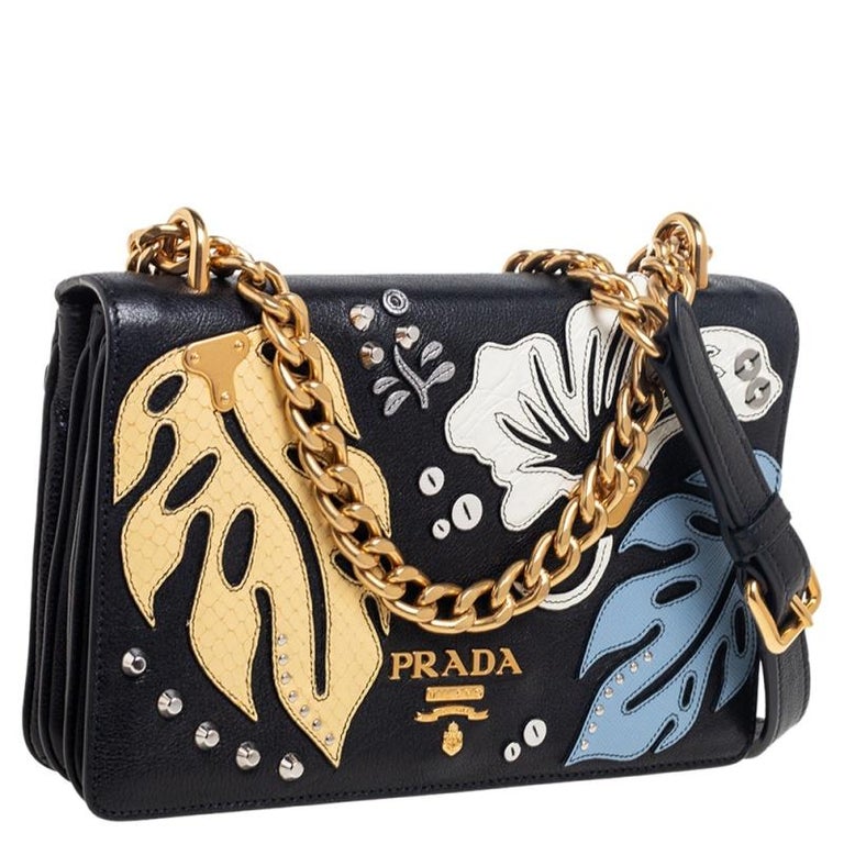 Prada Black Leather Hawaii Chain Flap Crossbody Bag at 1stDibs