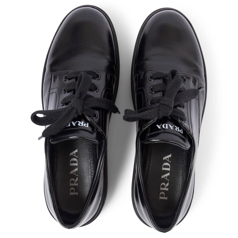 PRADA black leather PLATFORM Sneakers Shoes 39 For Sale at 1stDibs