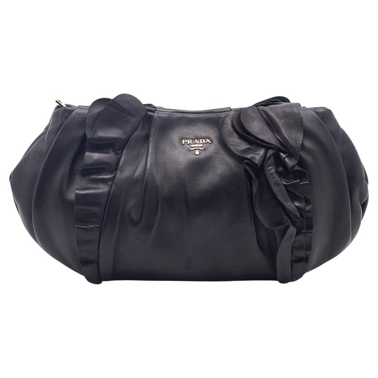 Prada Black Leather Ruffle Shoulder Bag For Sale at 1stDibs