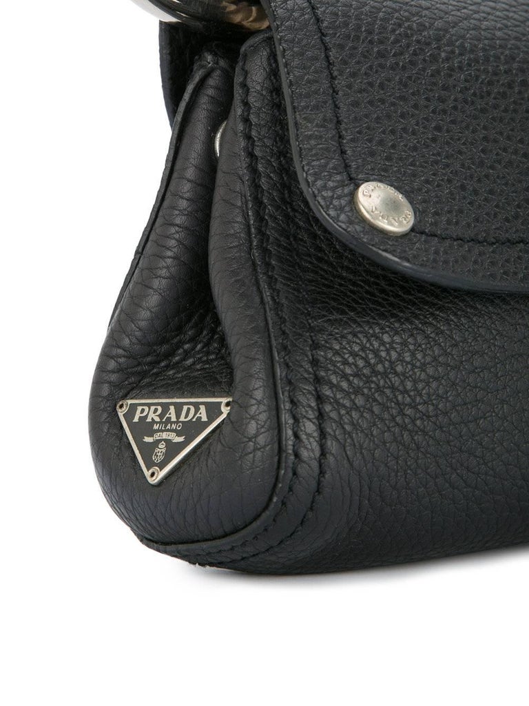 Prada Black Leather Silver 2 in 1 Evening Hoop Top Handle Satchel Bag ...