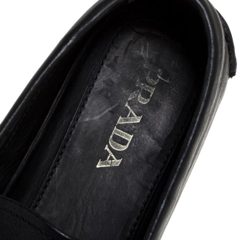 Prada Black Leather Slip On Loafers Size 42 For Sale at 1stDibs