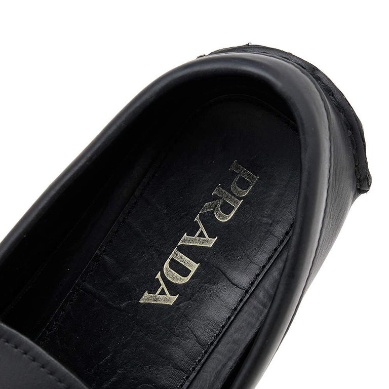 Prada Black Leather Slip On Loafers Size 42 For Sale at 1stDibs