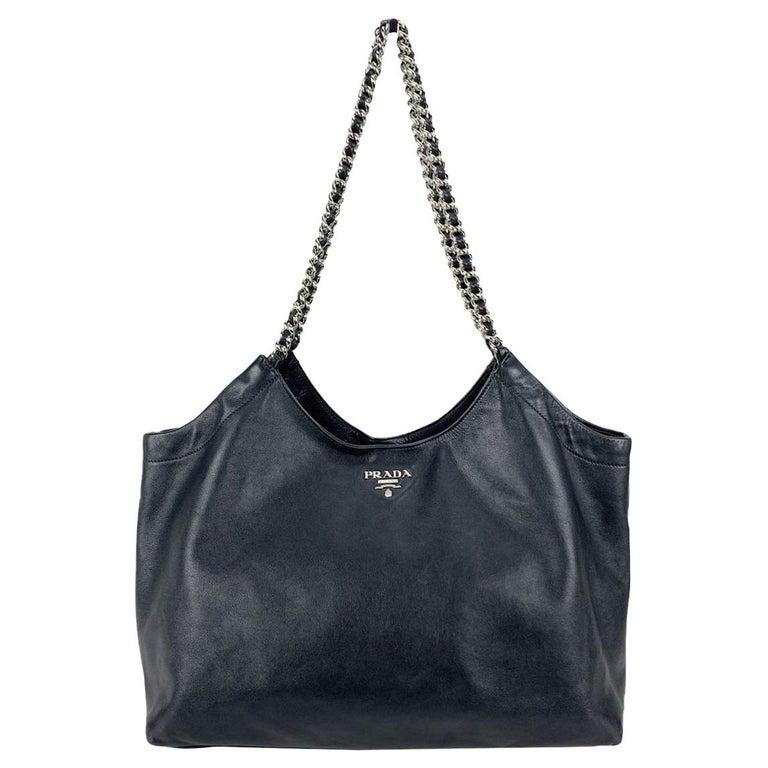 Prada Black Leather Tote Shoulder Bag with Chain Straps BR4487 For Sale ...