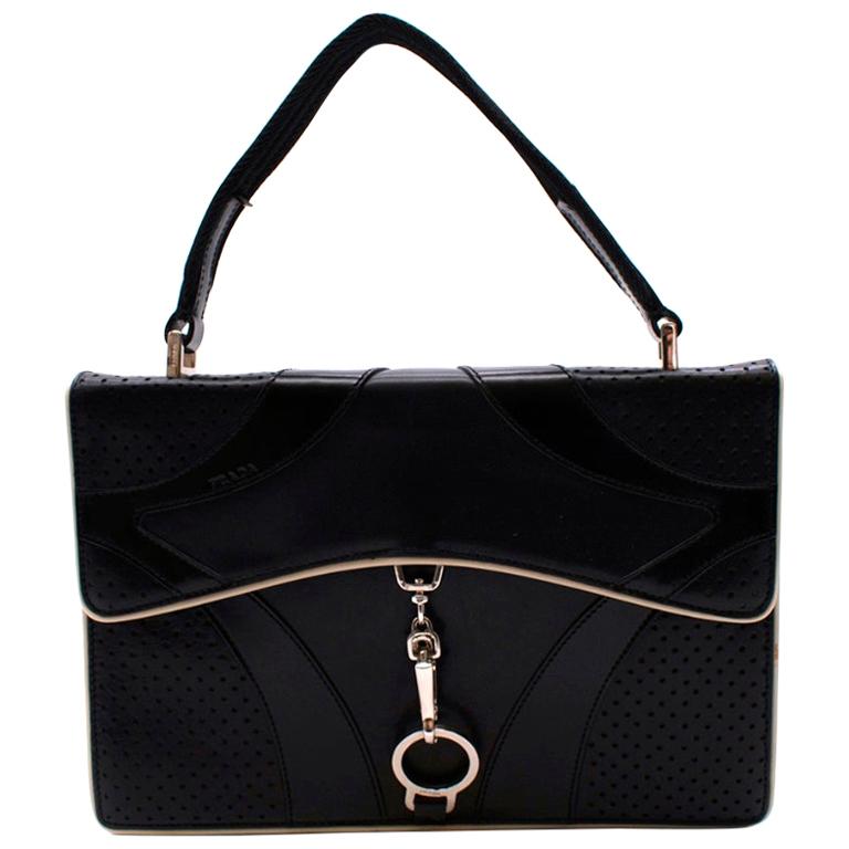 Prada Black Leather Vintage Small Top Handle Bag For Sale at 1stDibs