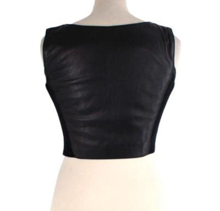 Prada black leather zip-front cropped bustier top For Sale at 1stDibs