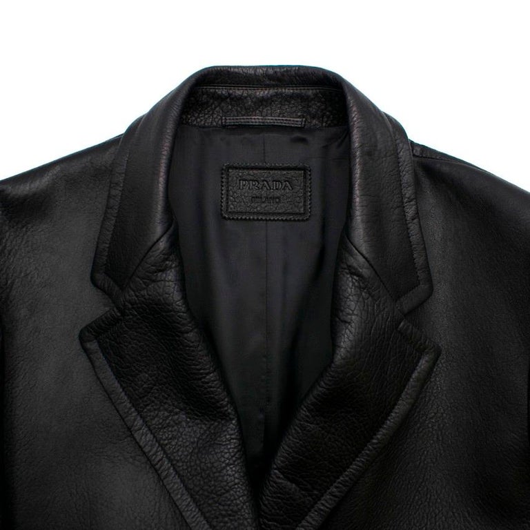 Prada black long leather oversized jacket US 2 at 1stDibs