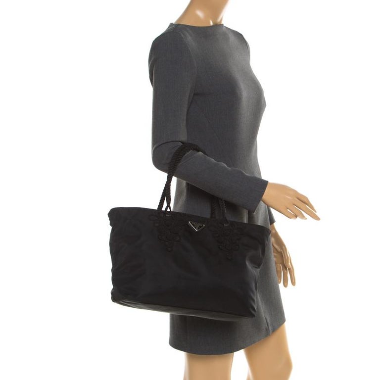 Prada Black Nylon Braided Handle Tote For Sale at 1stDibs