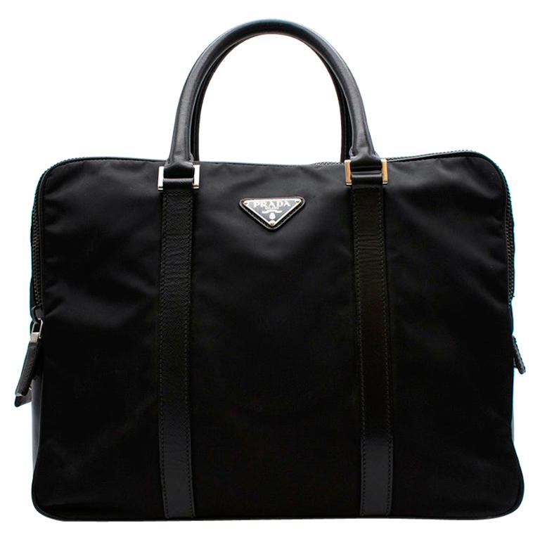 Prada Black Nylon Double Compartment Briefcase For Sale at 1stDibs
