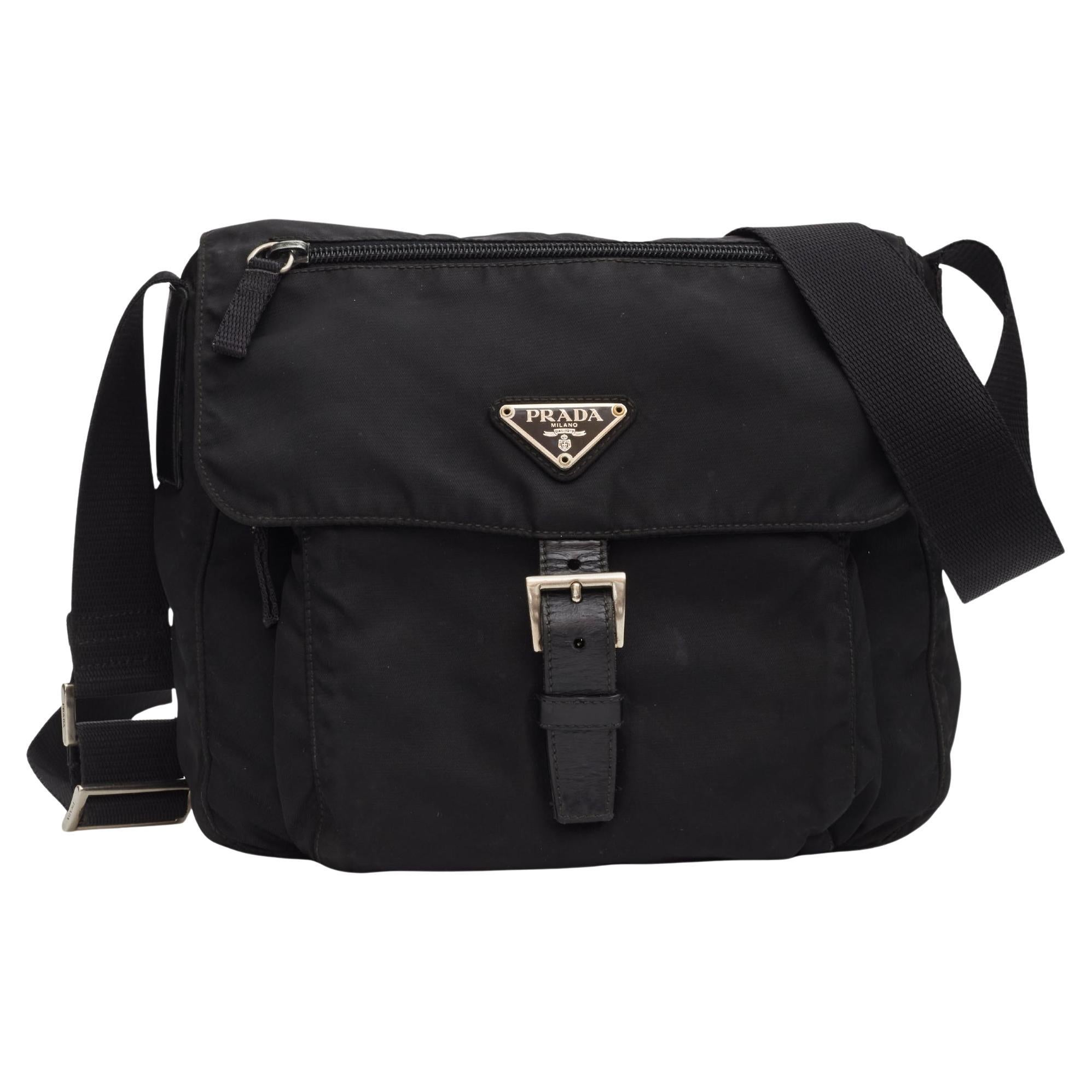 Prada Black Nylon Flap Buckle Messenger Bag at 1stDibs