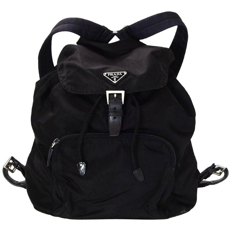Prada Black Nylon Front Zip Pocket Backpack Bag For Sale at 1stDibs