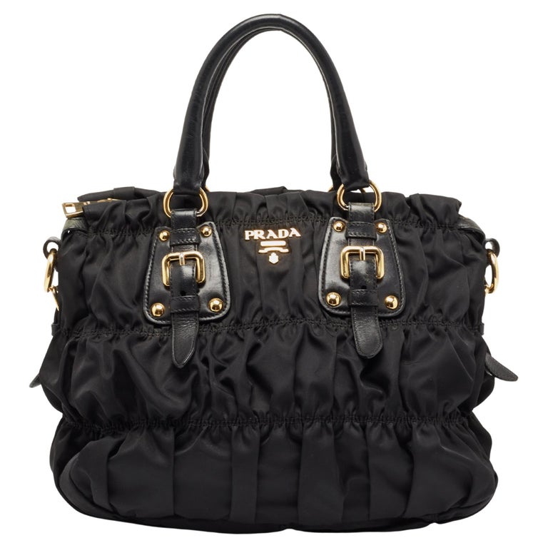 Prada Black Nylon Gaufre Ruched Medium Shopping Bag at 1stDibs
