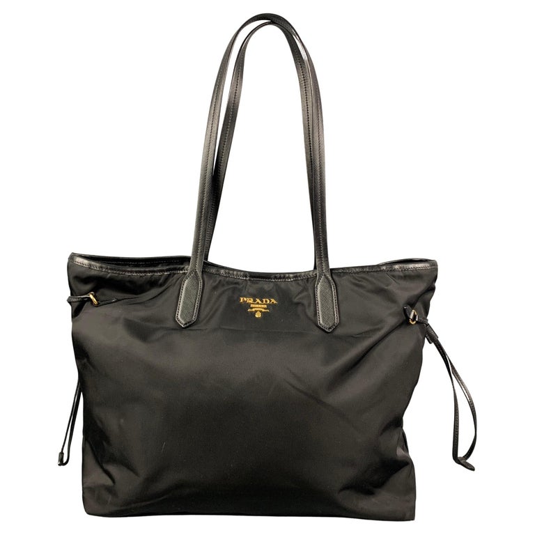 PRADA Black Nylon Leather Trim Tote 165 Handbag For Sale at 1stDibs