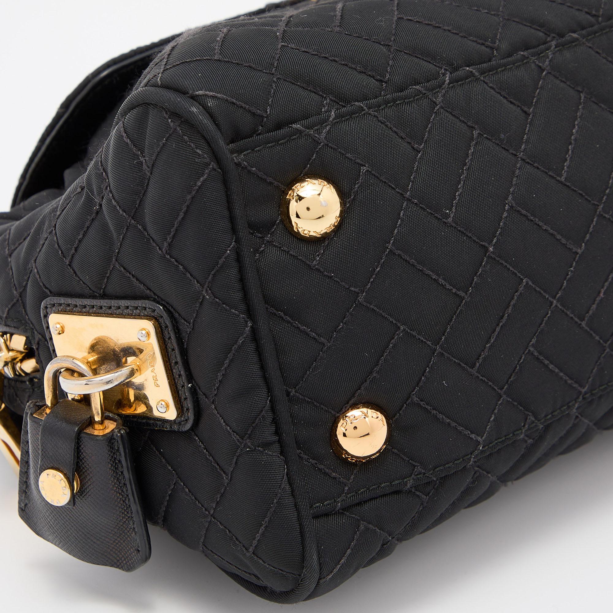 Prada Black Nylon Push Lock Shoulder Bag For Sale at 1stDibs