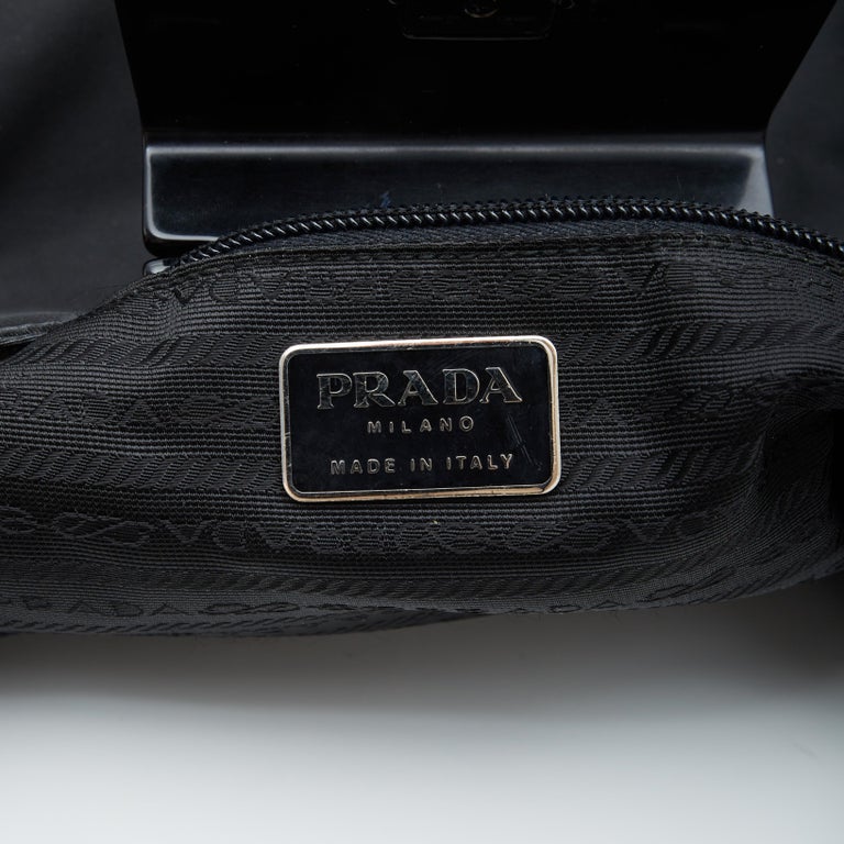 Prada Black Nylon Resin Latch Tote Bag For Sale at 1stDibs