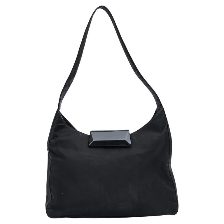 Prada Black Nylon Resin Latch Tote Bag For Sale at 1stDibs