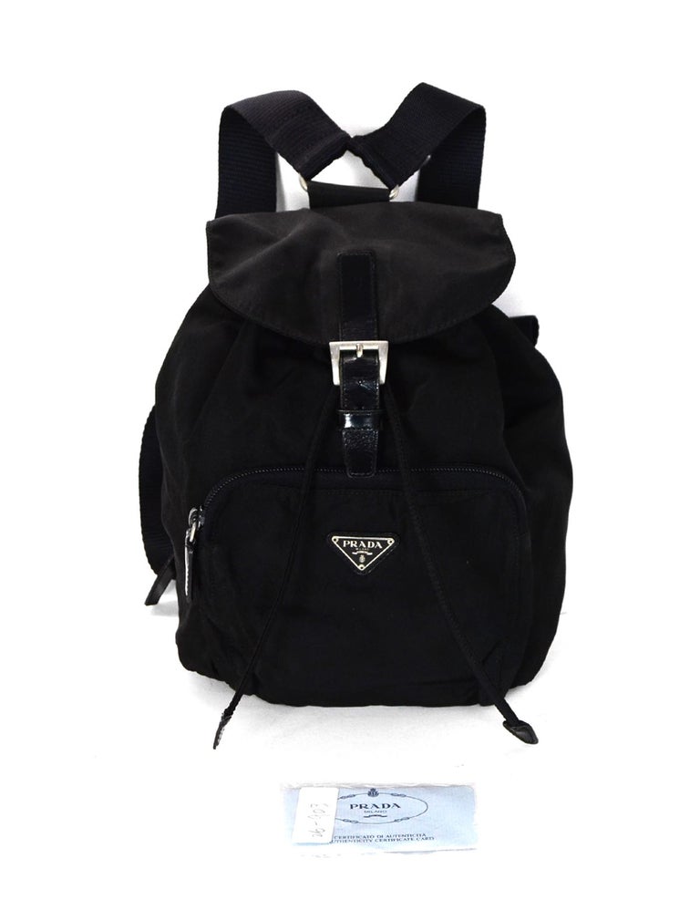 Prada Black Nylon Small Backpack Bag W/ Front Zip Pocket at 1stDibs ...